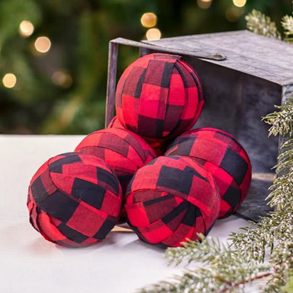 6/Set Red Buffalo Check Rag Balls - Walmart.com