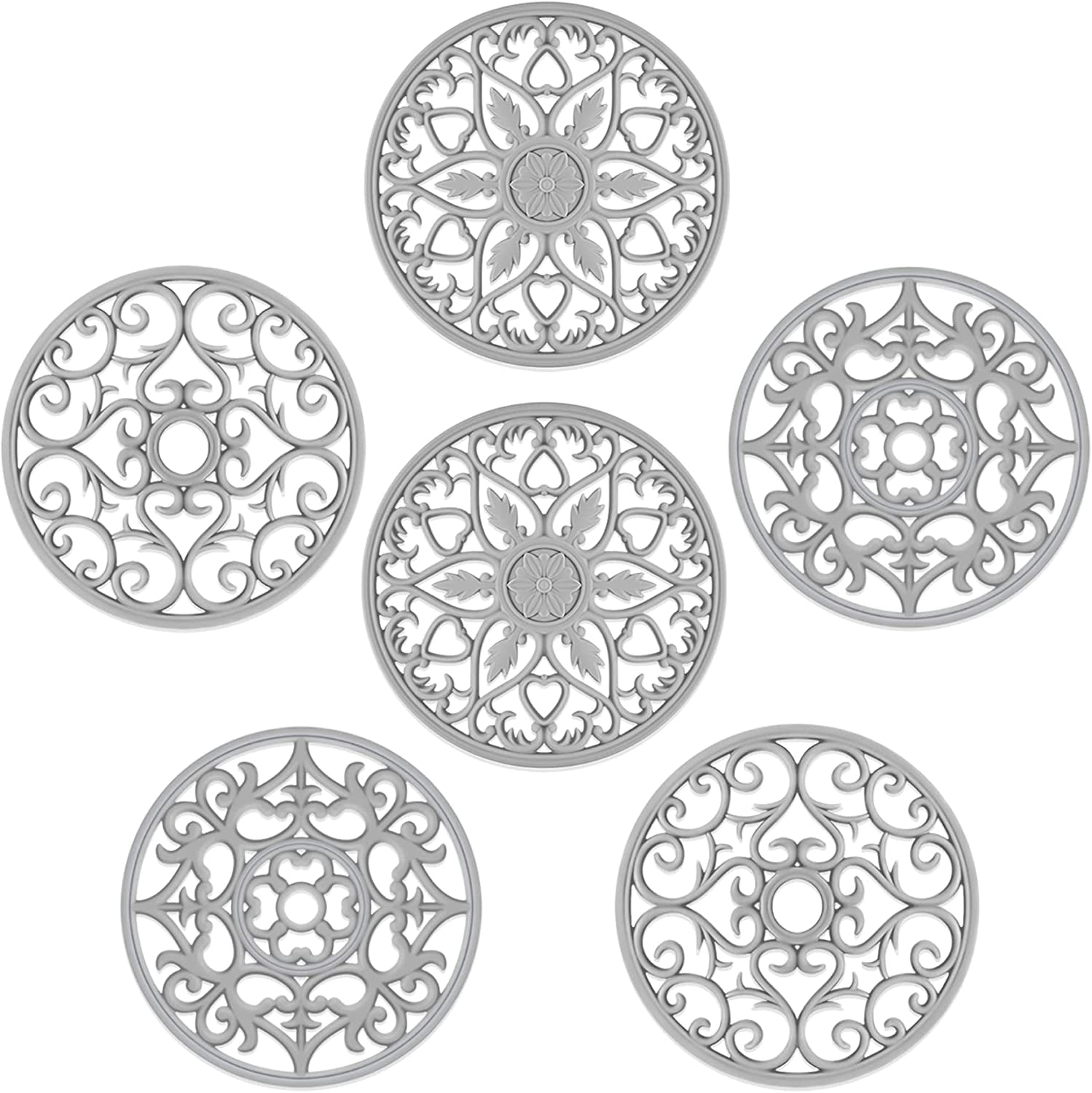 **6 set silicone trivets, multi-use carved trivet, insulated non-slip ...