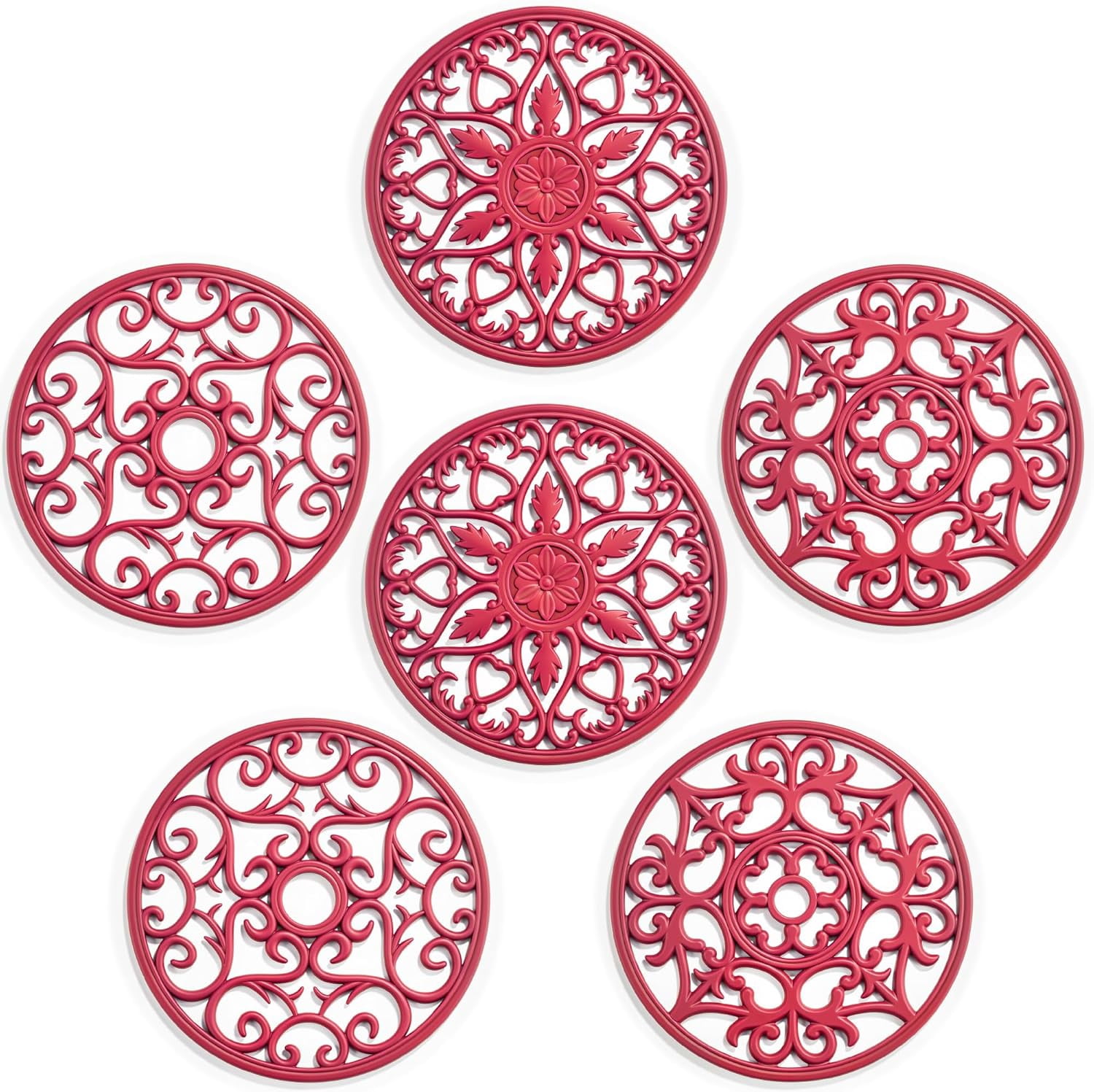 6 Set Silicone Trivets, Multi-Use Carved Trivet, Insulated Non-Slip ...
