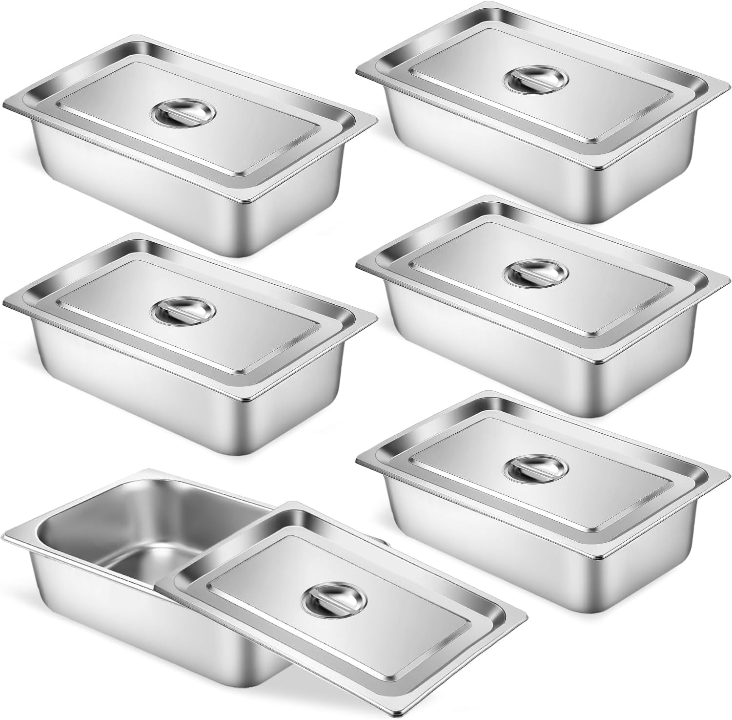 6 Set Stainless Steel Hotel Pans 1/3 Size 6 Inch Deep With Lids, Anti ...