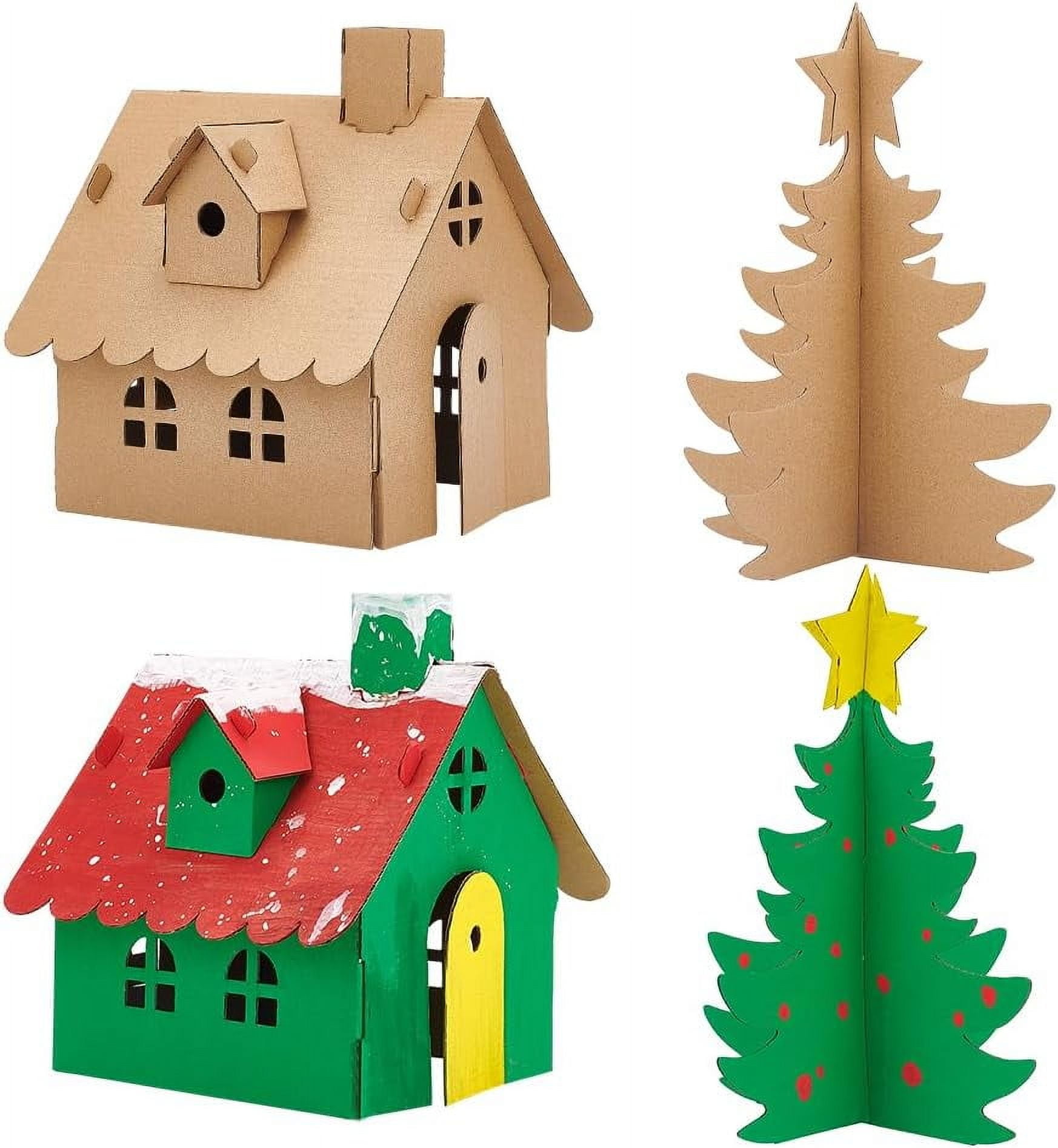 6 Sets 2 Styles Christmas Gingerbread House Kit Unfinished Cardboard 3D ...