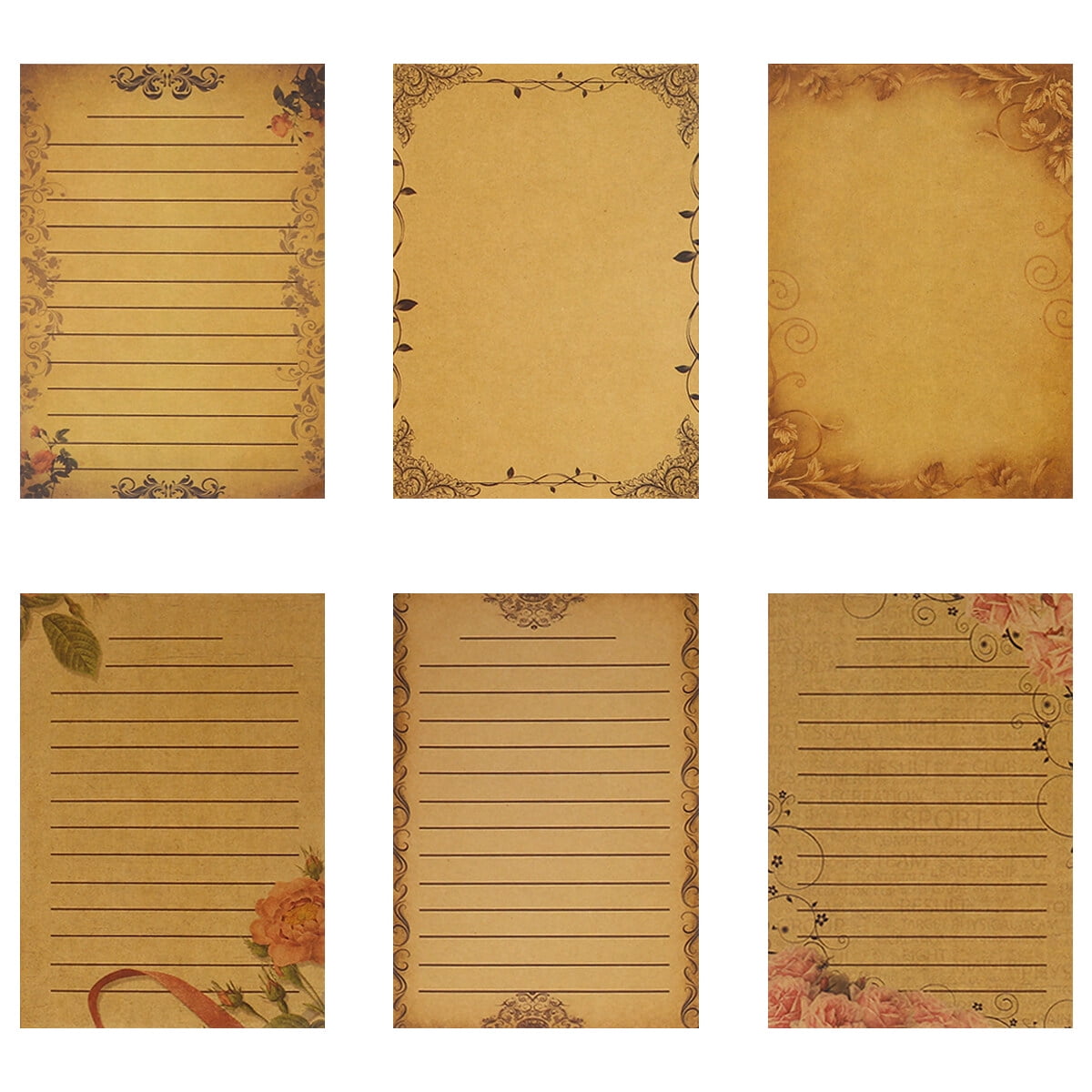 6 Sets 21x14.5xcm Kraft Writing Paper Retro Rose Lace Writing Paper ...