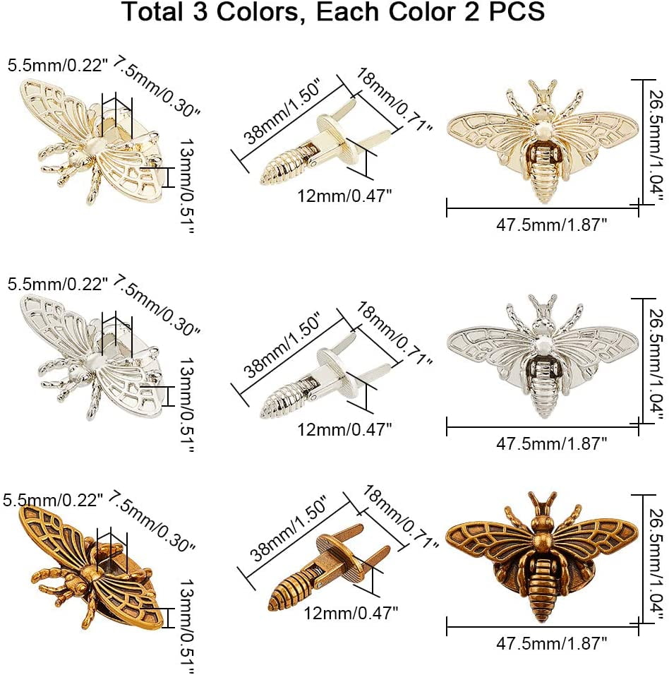6 Sets 3 Colors Bee Twist Lock Light Gold Tuck Lock Bag Clasp ...