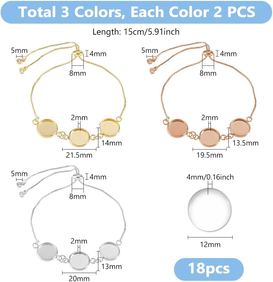 6 Sets 3 Colors Bracelet Bezel Settings DIY Blank Bracelet Making Kit ...