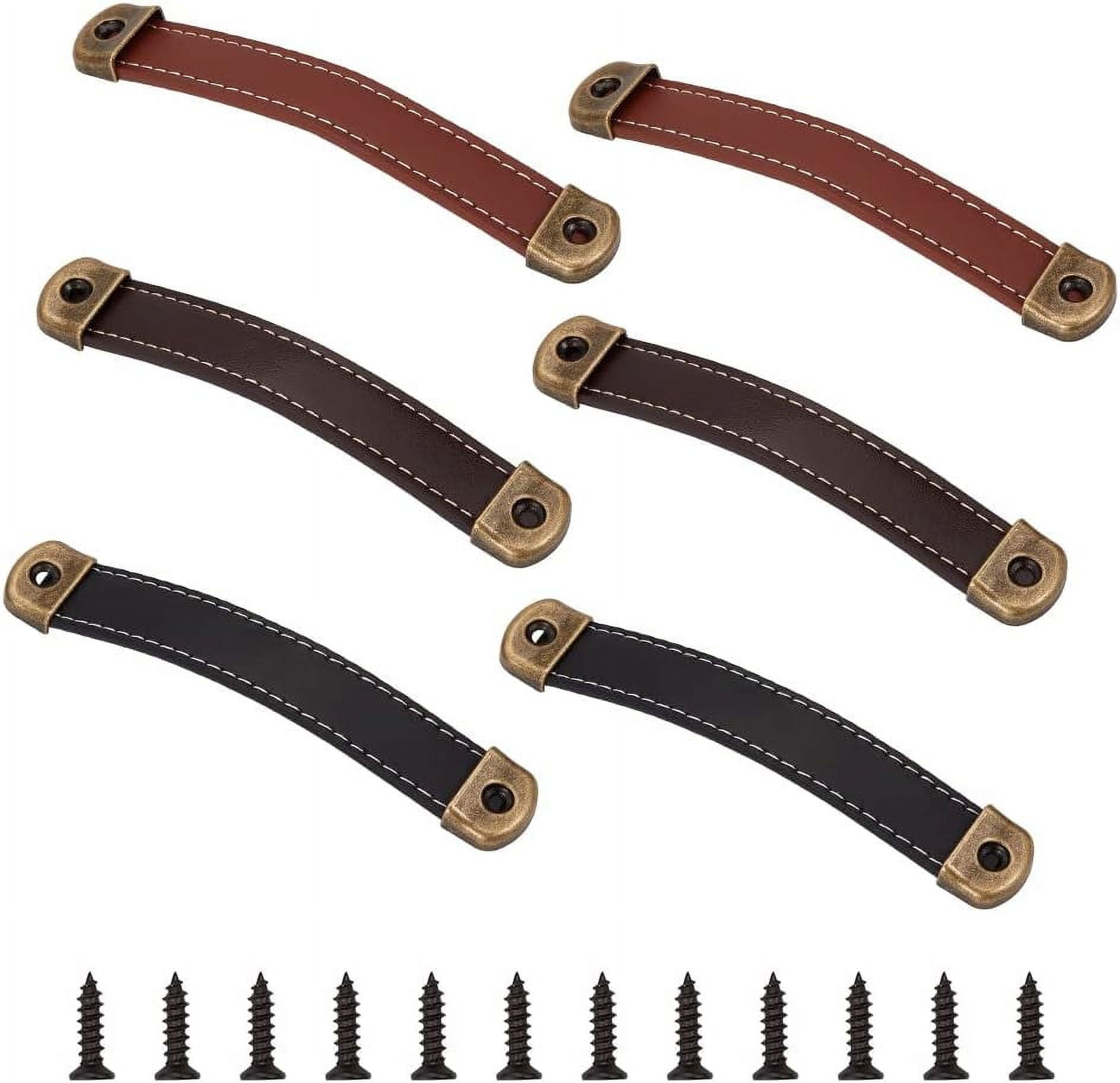 6 Sets 3 Colors Leather Door Handle Drawer Pulls Metal Hardware Cabinet ...