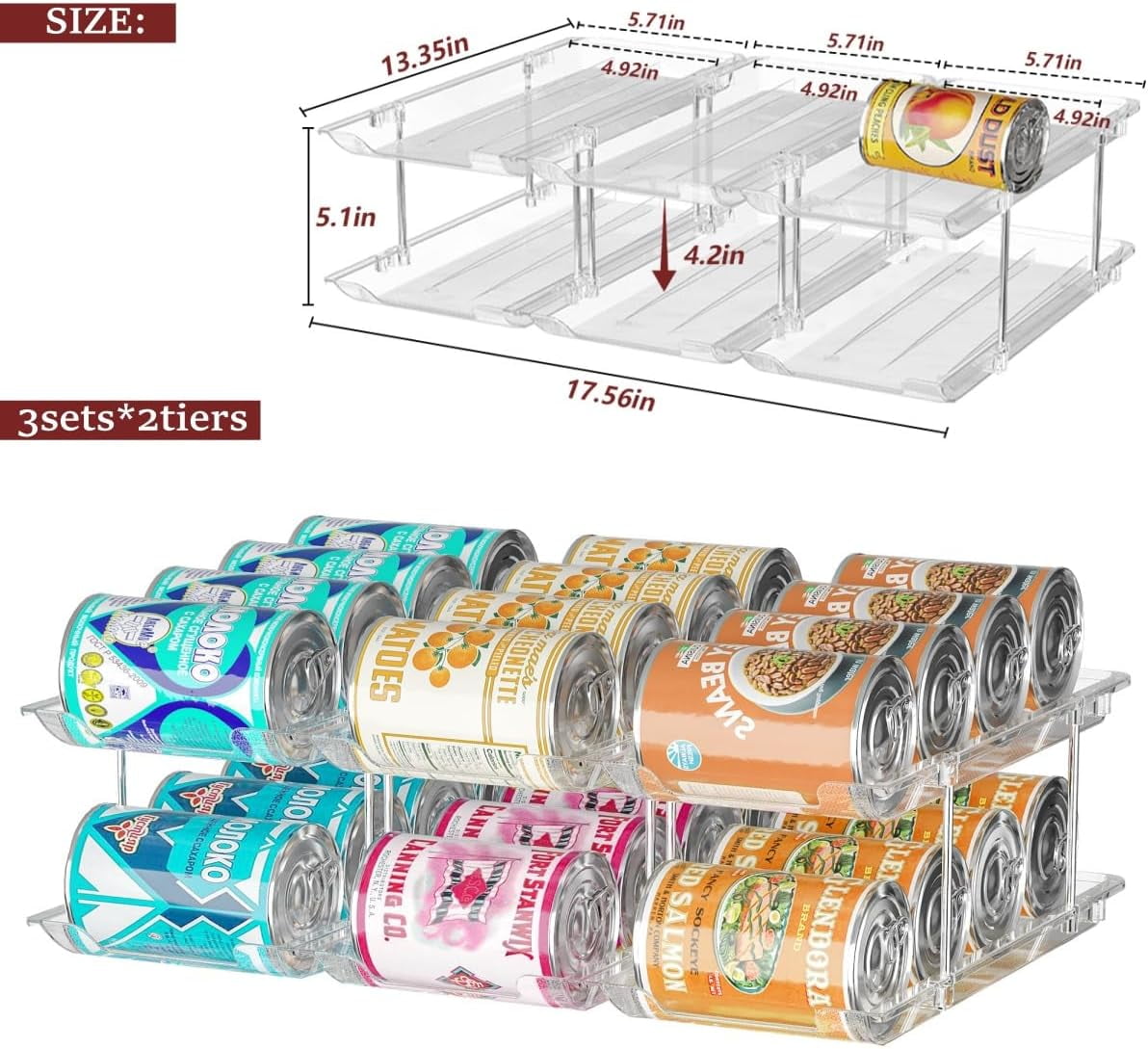 6 Sets 3-Tier Can Storage Organizer for Pantry, Automatic Rolling ...