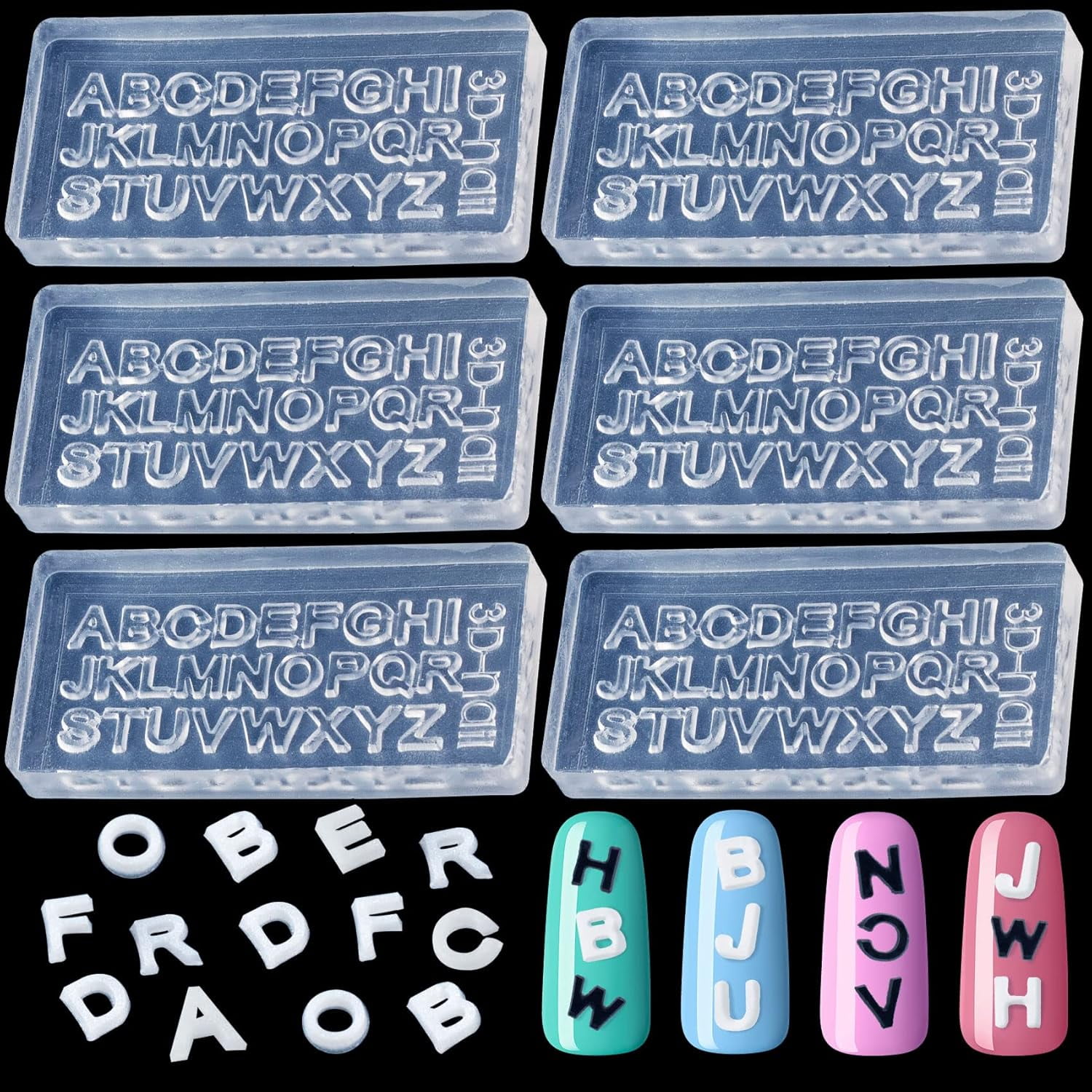 6 Sets 3D Letters Silicone Molds, Transparent Mini Alphabet Resin Molds ...