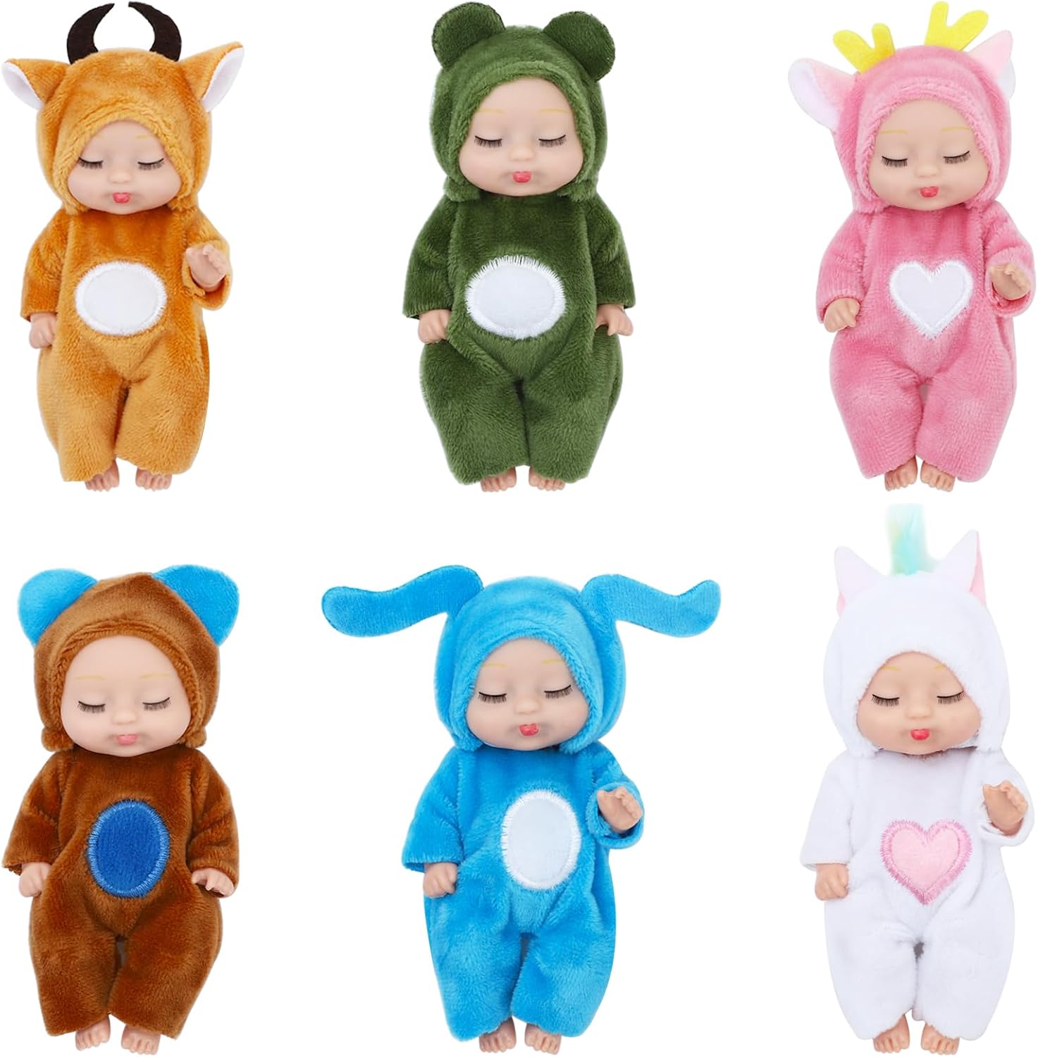 6 Sets 4 Inch Dolls Cute Baby Dolls Include 6 Pieces Baby Mini Dolls, 6 ...
