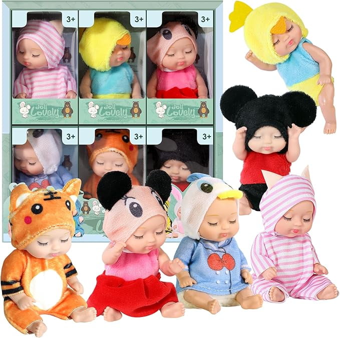 6 Sets 4 Inch Dolls Mini Reborn Baby Dolls with Animal Clothes ...