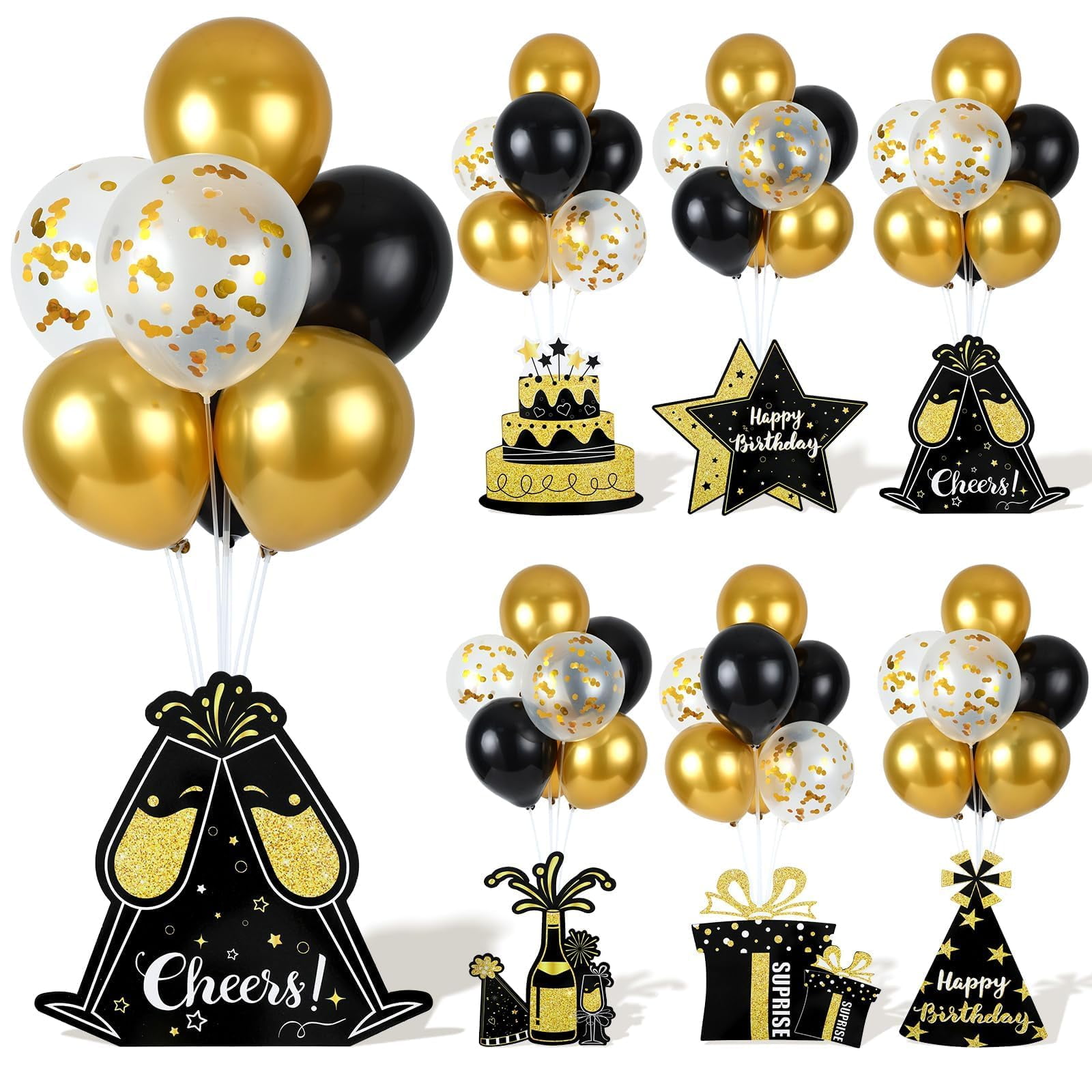 6 Sets Balloon Stand STF9 Kit for Table Happy Birthday Black Gold Balloon Centerpiece Decor ...
