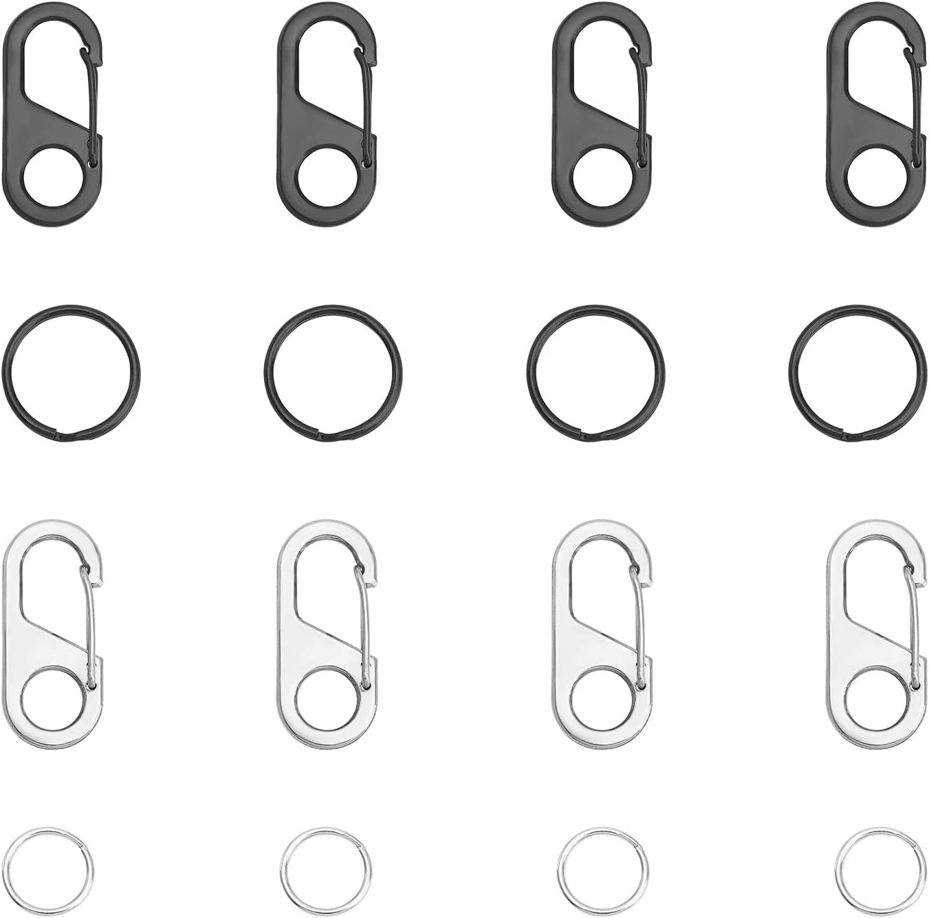 6 Sets Black & Stainless Steel Color Key Ring Spring Clasps Stainless ...