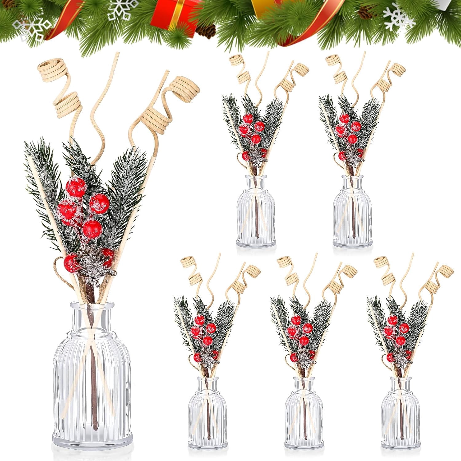 6 Sets Christmas Reed Diffuser Bottles Empty Essential Oil Glass ...
