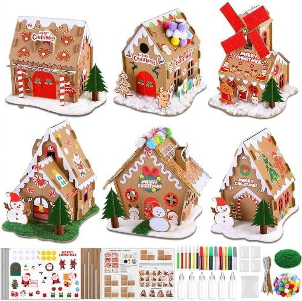 6 Sets DIY Christmas Gingerbread House Kit 3D Christmas Cardboard Craft ...