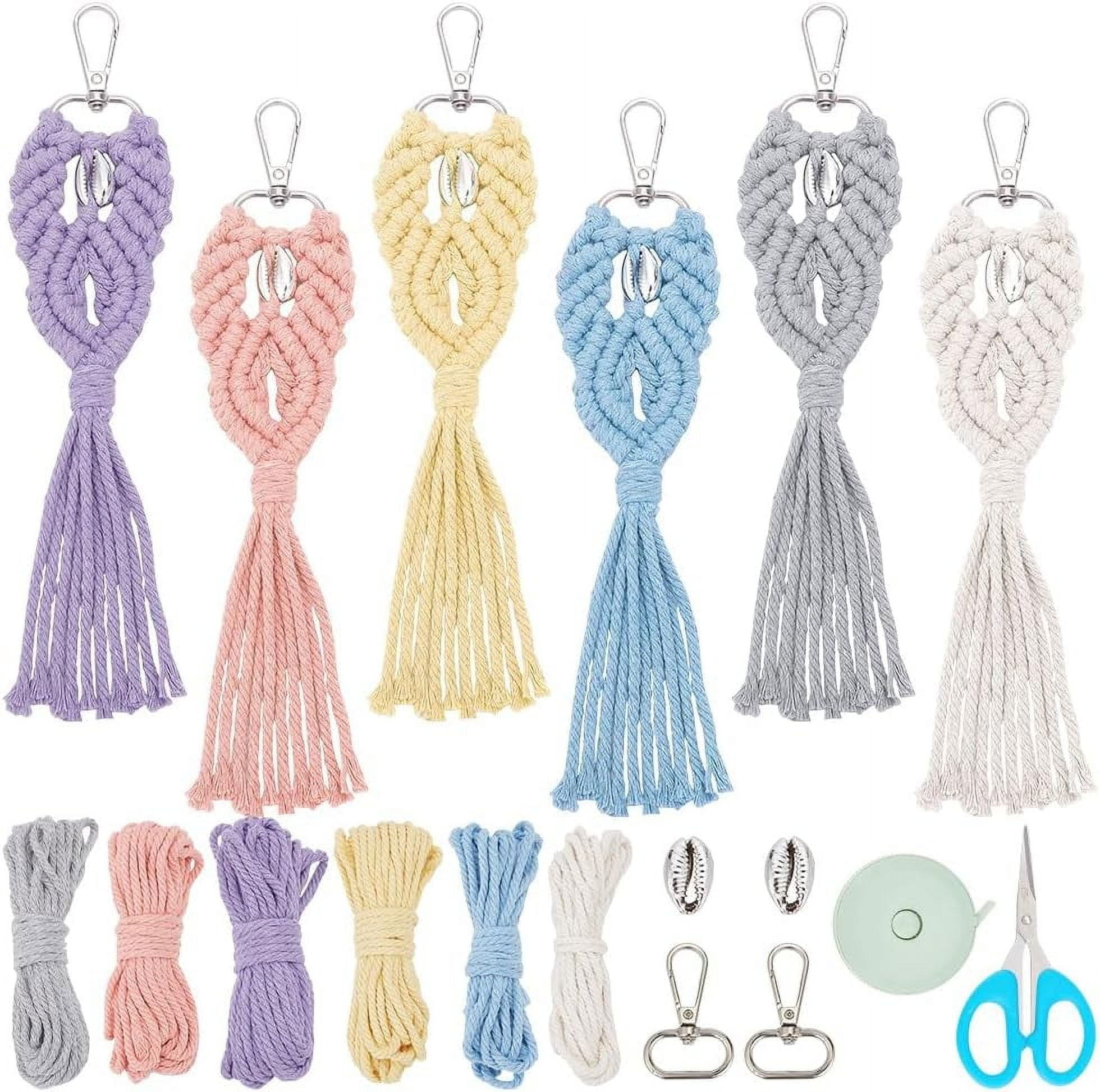 6 Sets DIY Macrame Seashell Keychain Kit Handmade Macrame Keychain Kit for Beginners with Video ...