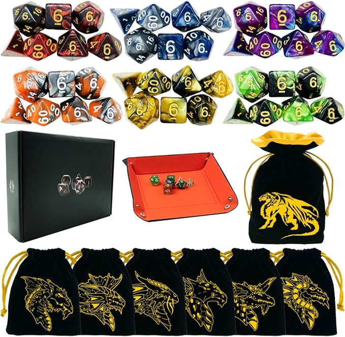 6 Sets DND Dice Double-Color Polyhedral Dice Dungeons and Dragons Rolling Dice for RPG MTG Table ...