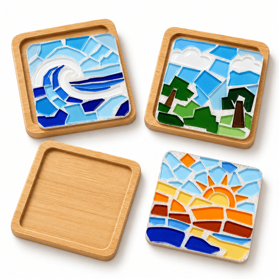 6 Sets Diy Mosaic Coaster Kit With Landscape Patterns Design Coasters ...