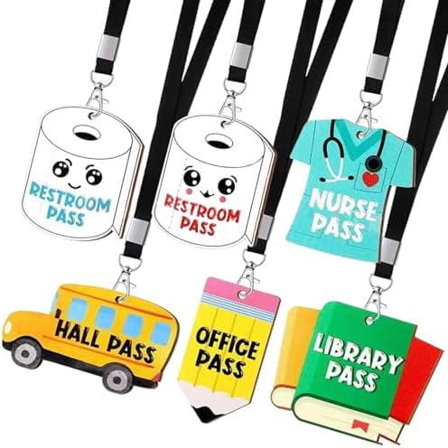 6 Sets Durable Wooden Classroom Pass Lanyards for School - Restroom ...
