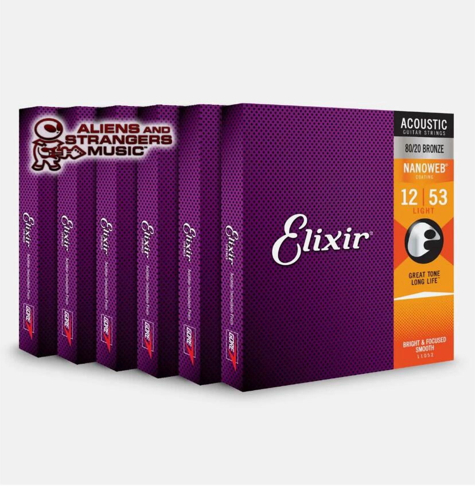 6 Sets! Elixir NANOWEB 80/20 Bronze Acoustic — 11052 Light .012-.053 ...