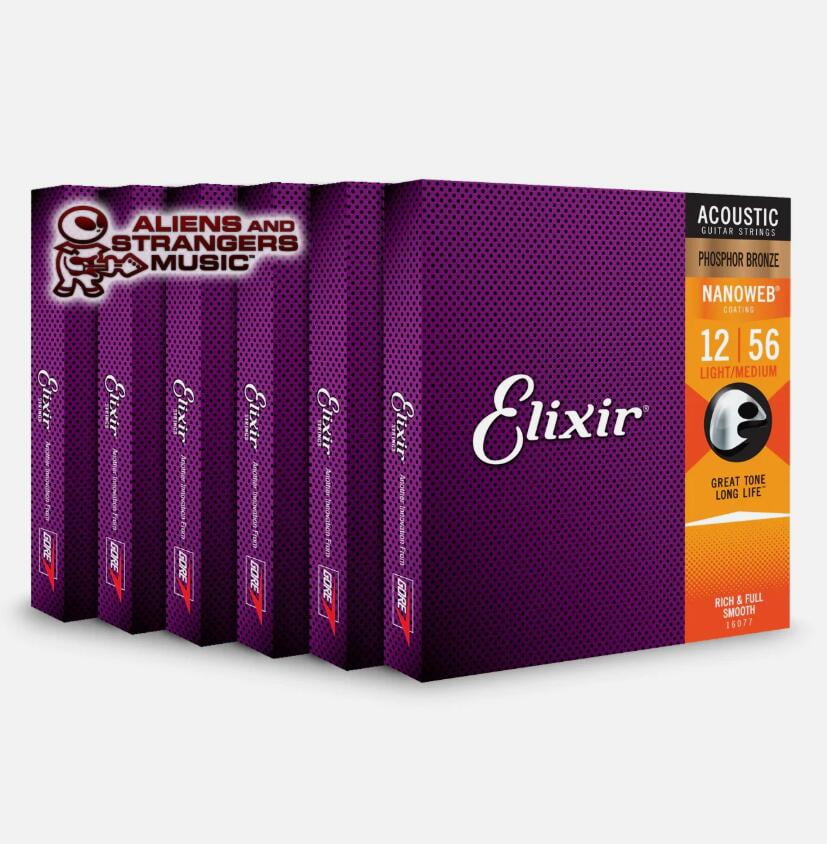 6 Sets! Elixir NANOWEB Phosphor Bronze Acoustic — 16077 Light/Medium ...
