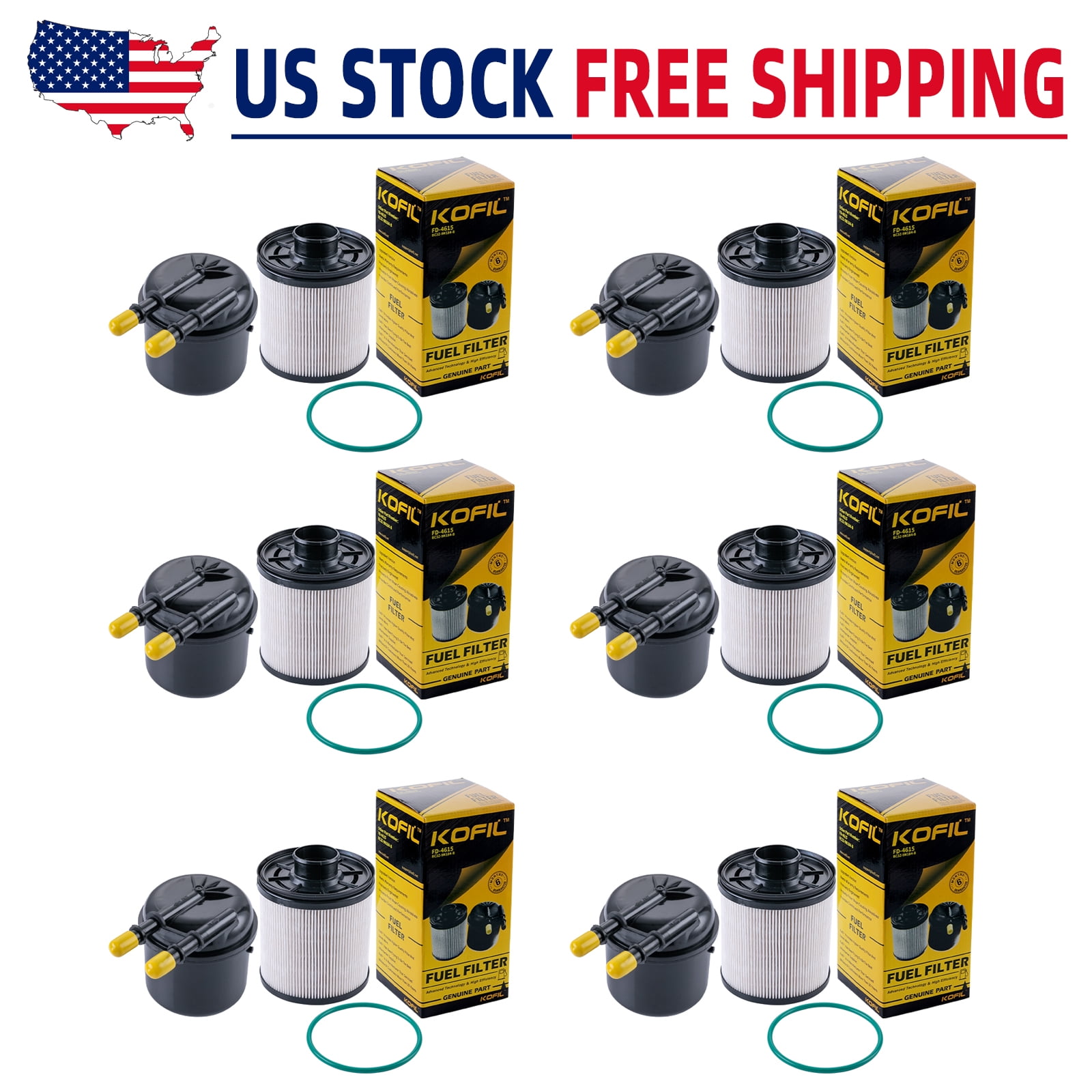 6 Sets FD-4615 6.7 Powerstroke Fuel Filter for 2011-2016 Ford F250 F350 ...
