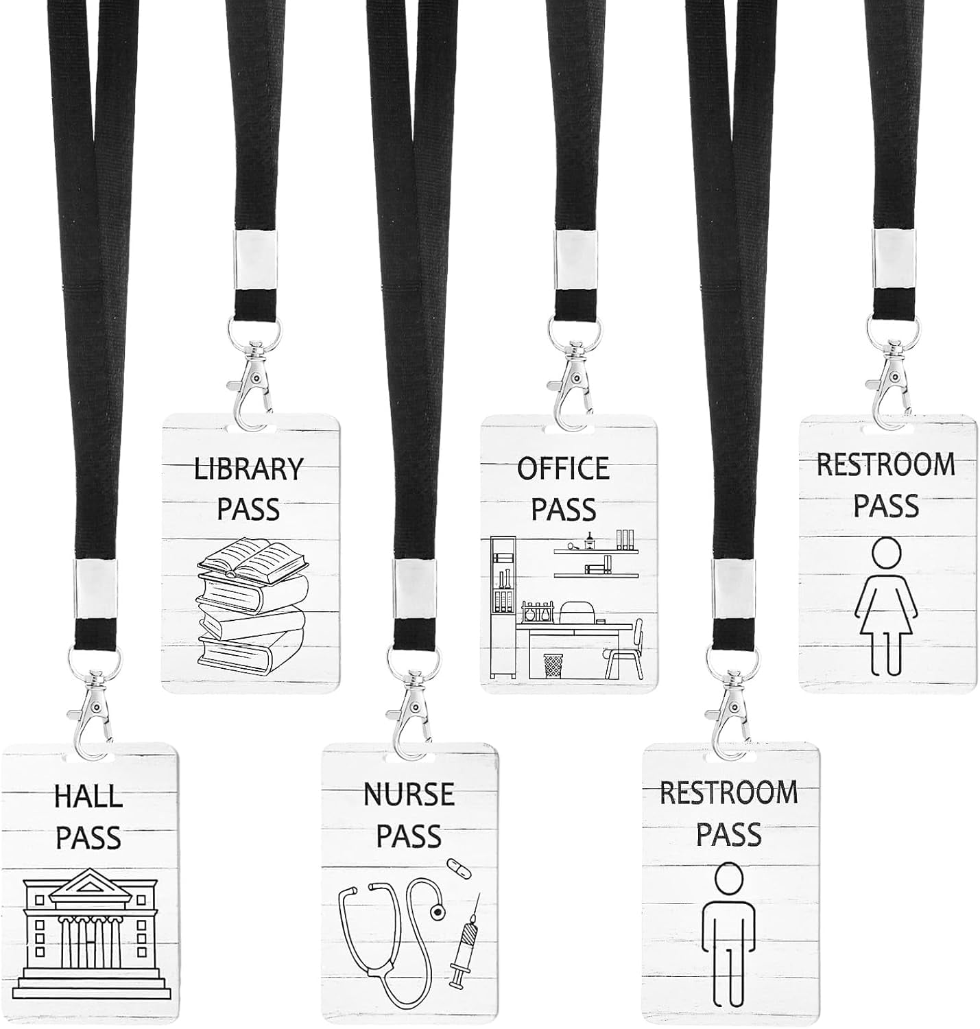6 Sets Hall Pass Lanyards and School Passes Set Unbreakable Wooden ...