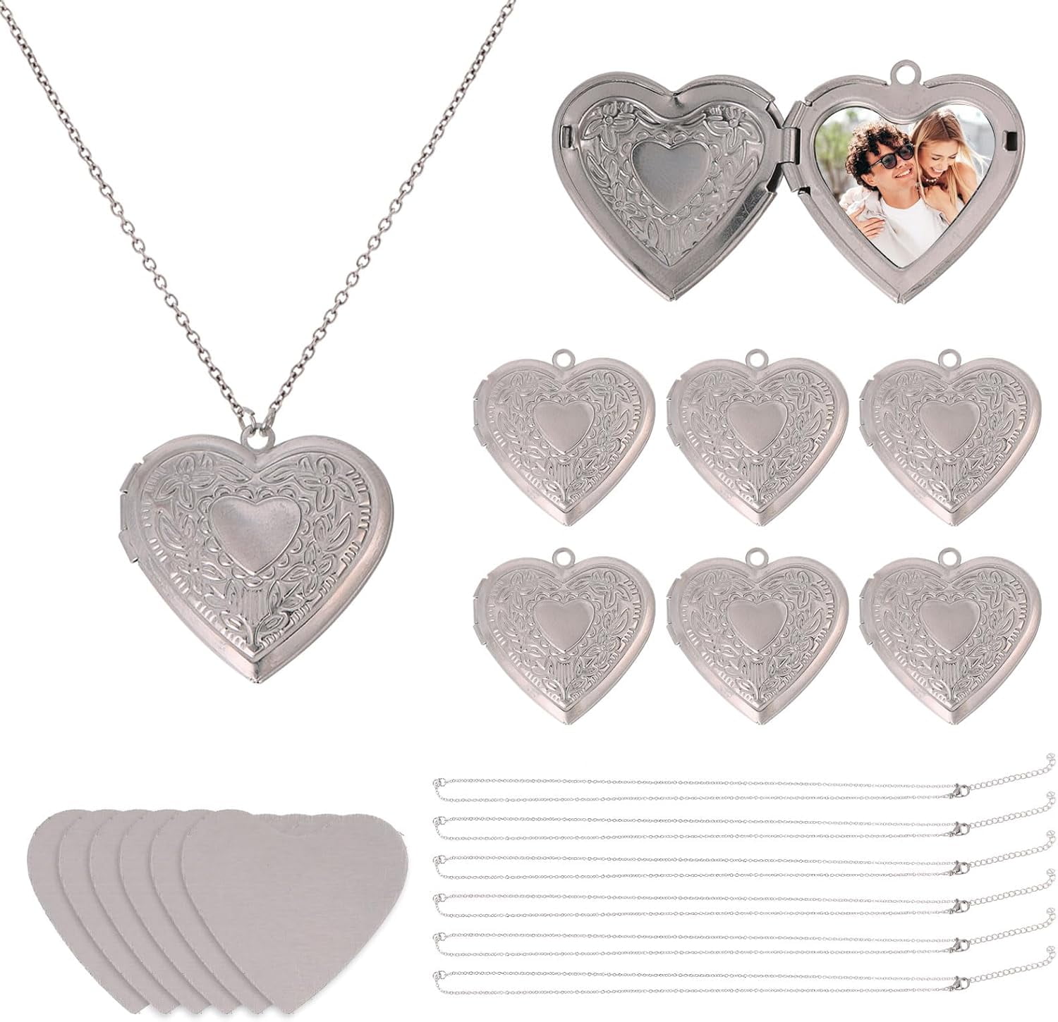 6 Sets Heart Locket Necklace Sublimation Blank Bezel Necklace Stainless ...