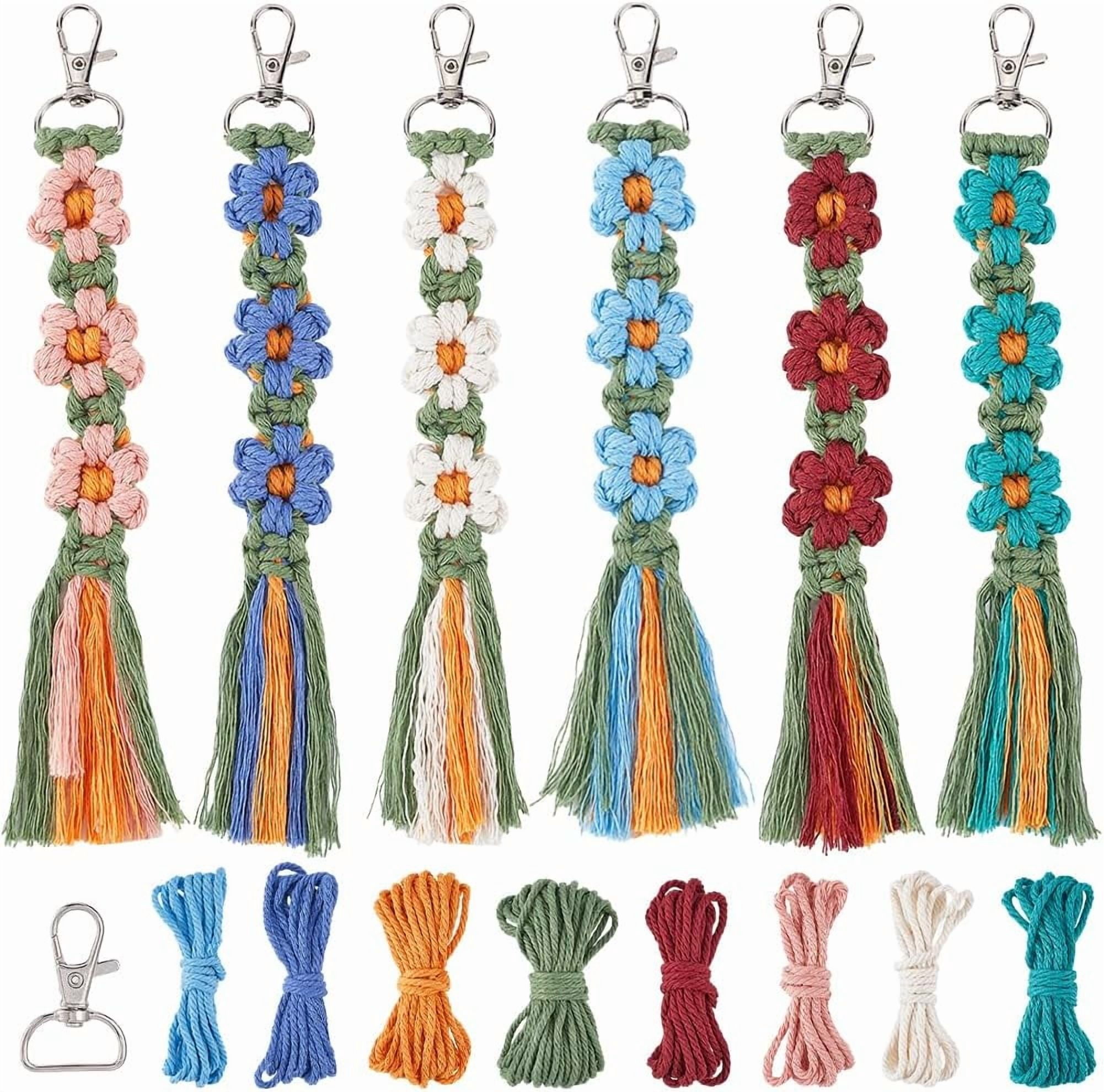 6 Sets Keychain Making Kits Macrame Keychain Kit Daisy Flower Keychain ...