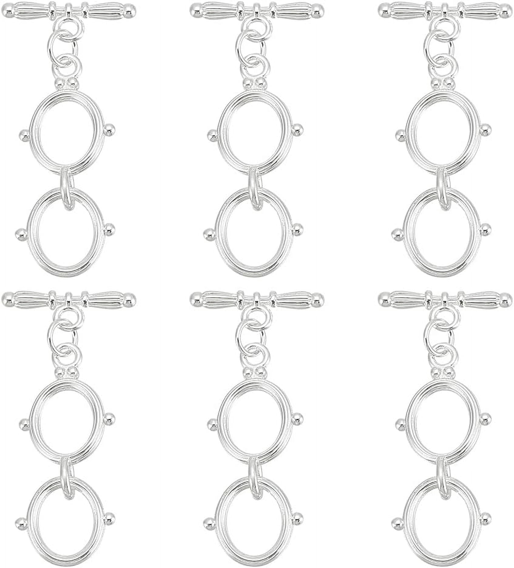 6 Sets Long-Lasting Plated Brass Toggle Clasps Silver Double Ring ...