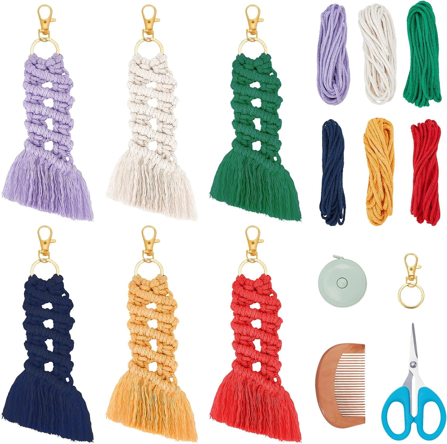 6 Sets Macrame Keychain DIY Kits Tassel Keychain Macrame Craft Kits ...