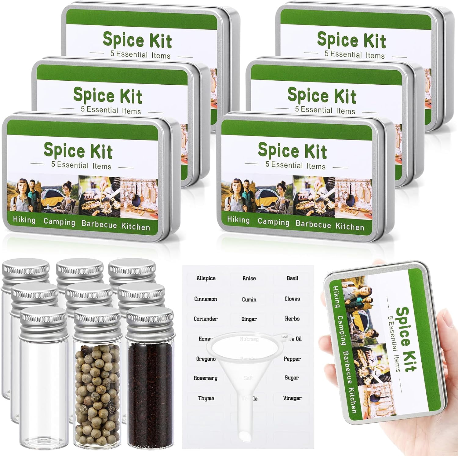 6 Sets Mini Camping Spice Kit with 4 Herb Spice Jar Mini Condiment ...