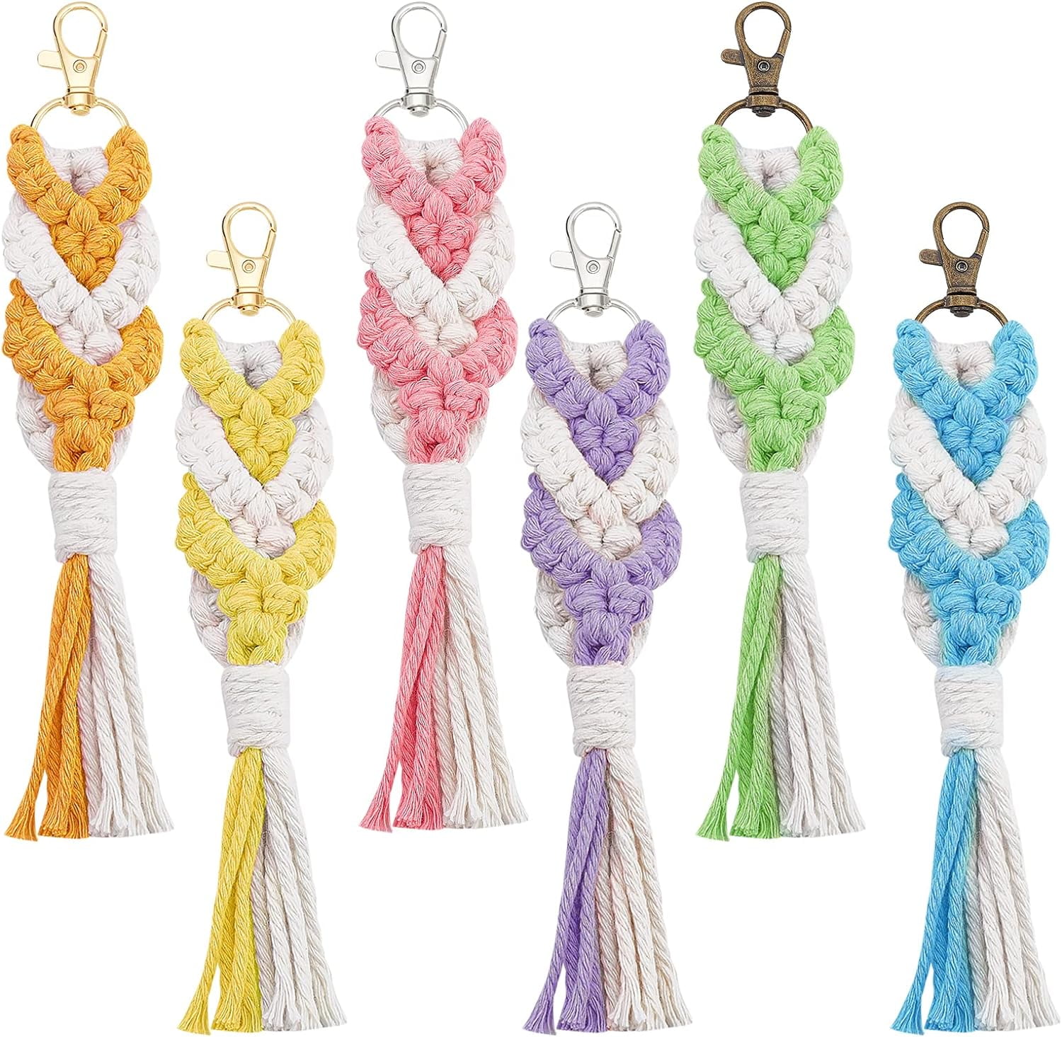 6 Sets Mini Macrame Keychains DIY Macrame Keychains Kit Boho Woven Bag ...