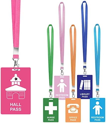 6 Sets PVC Hall Pass Lanyards - Unbreakable Hall Passes for Classrooms ...