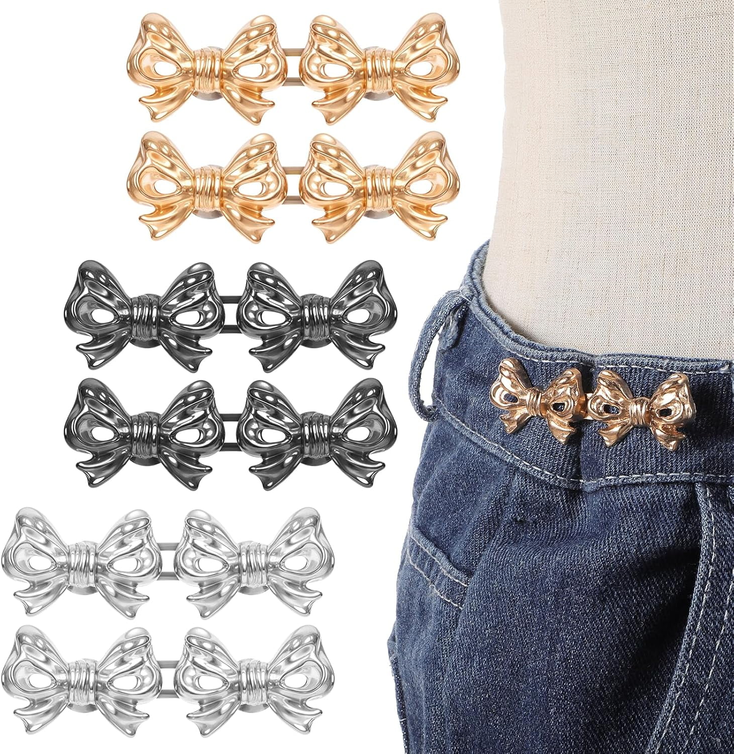 6 Sets Pant Waist Tightener Bow Buttons Pins For Loose Jeans Pants ...