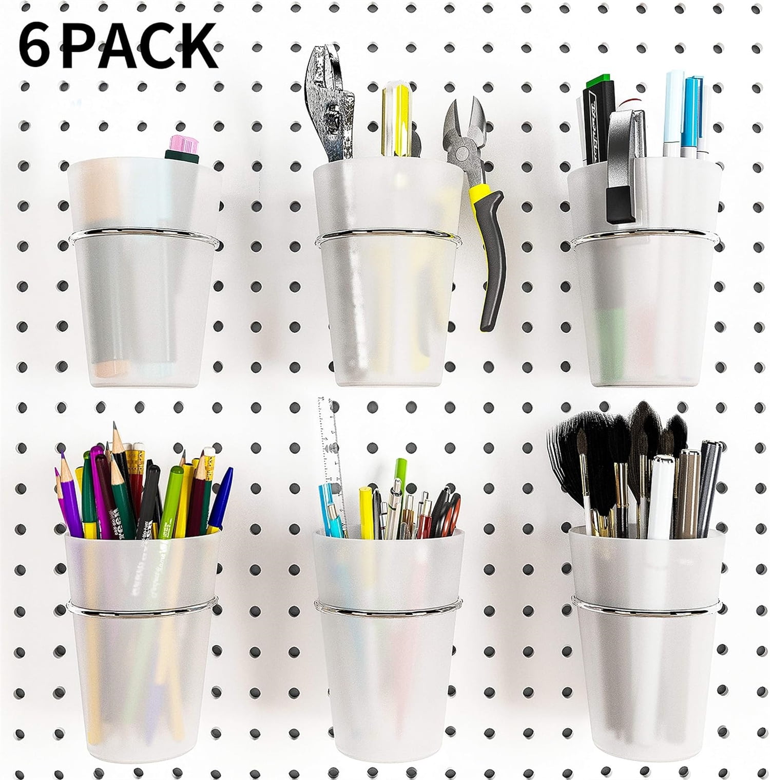 6 Sets PegBoard Cups,2.7x4In Clear Ring Style Pegboard Hooks with ...
