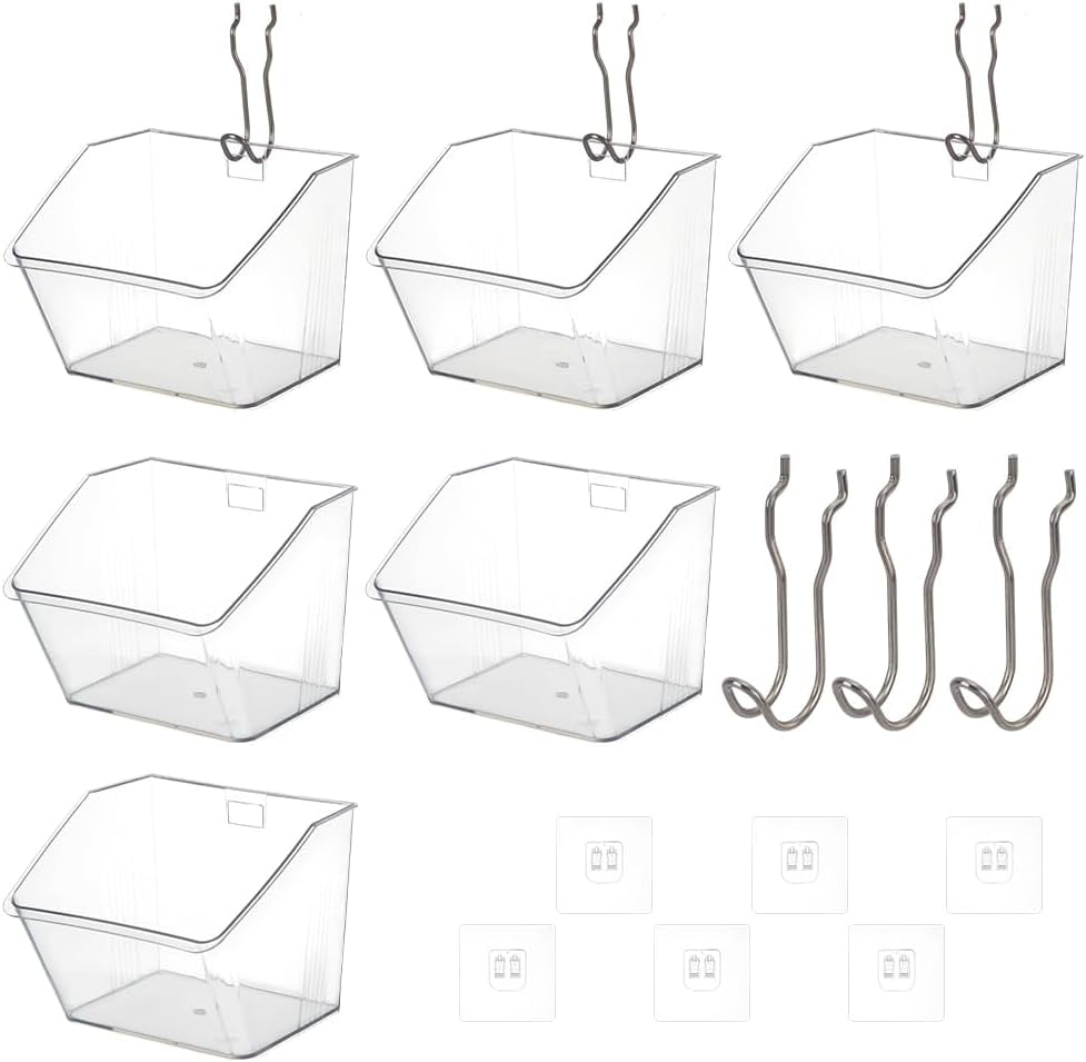 6 Sets Pegboard Bins Set Clear Plastic Pegboard Cups with 201 Stainless ...