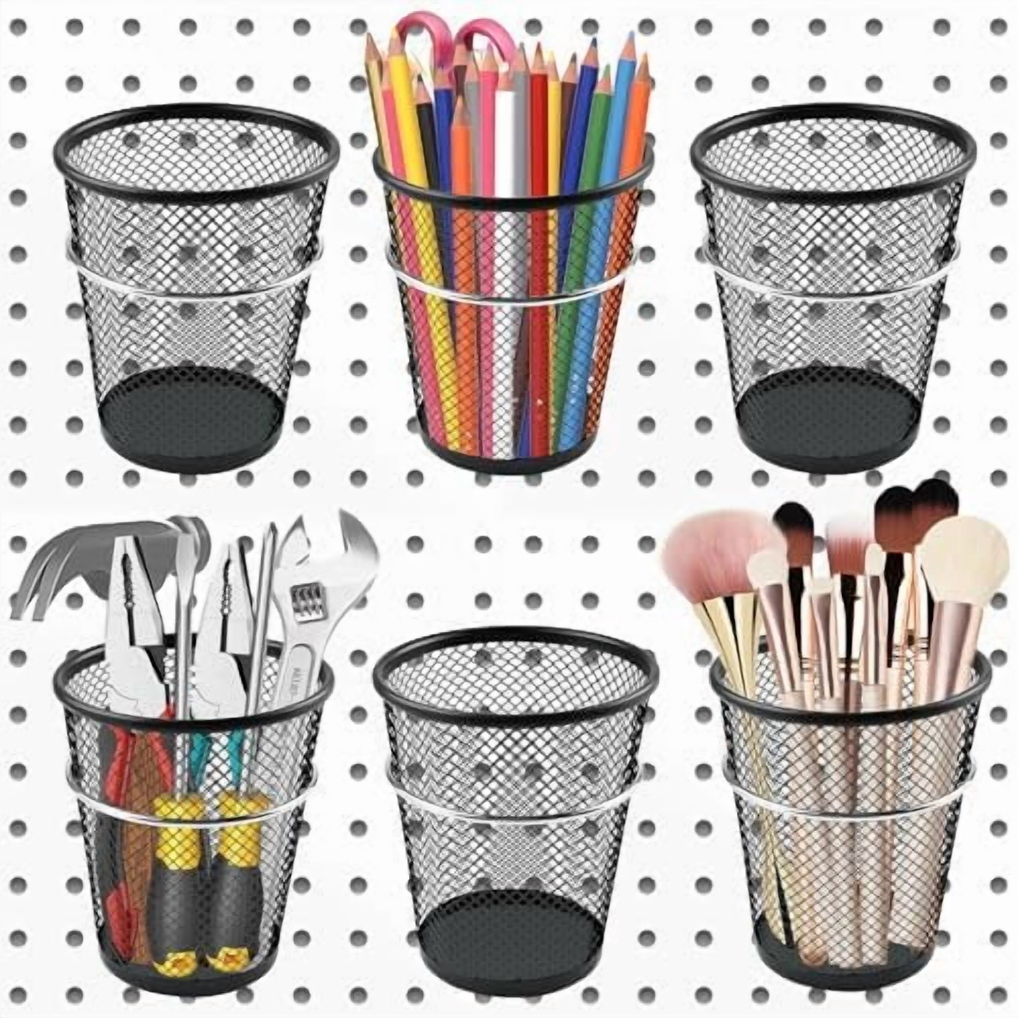 6 Sets Pegboard Cups with Ring, Metal Pegboard Bin with Hooks, Black ...