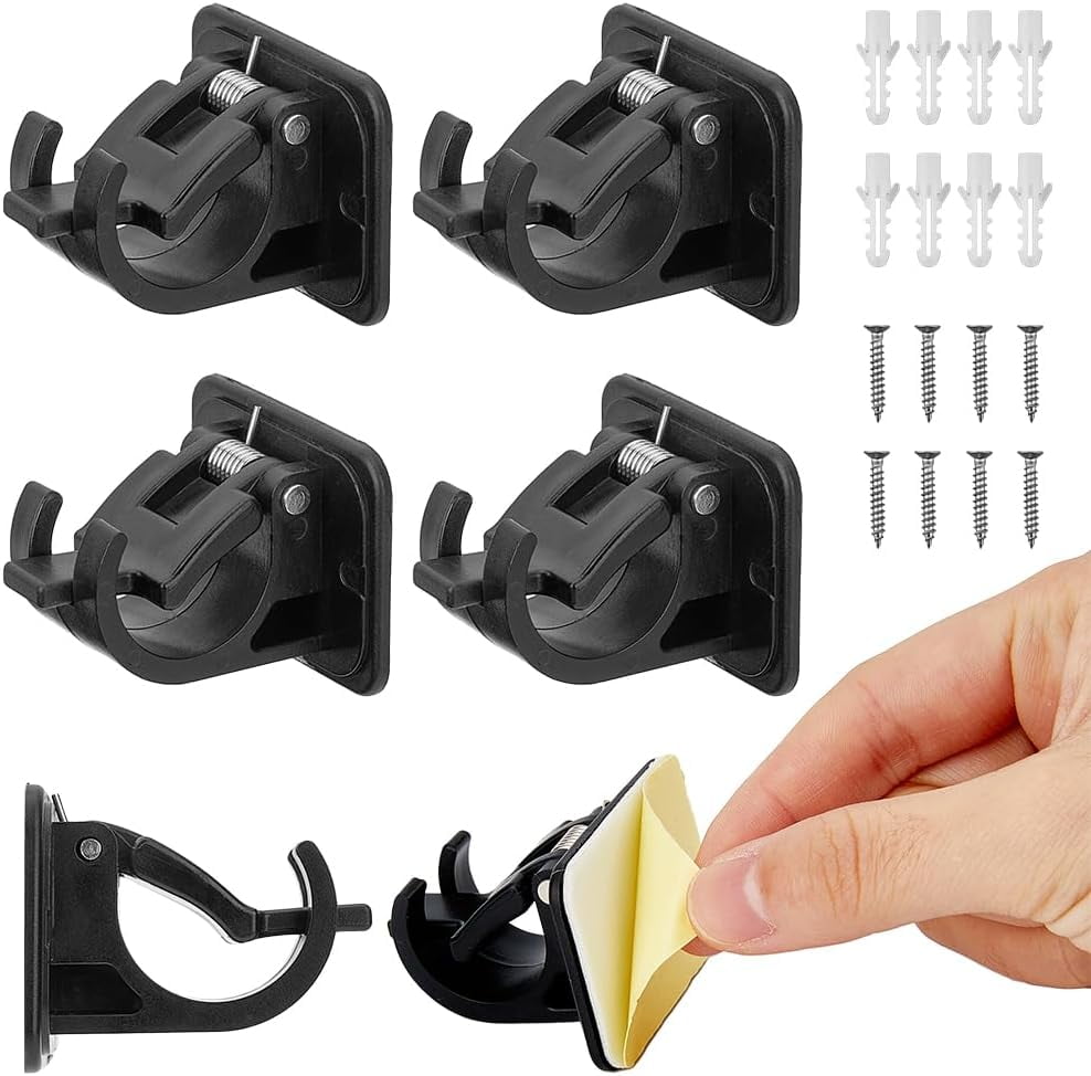 6 Sets Plastic Rod Bracket Self Adhesive Curtain Rod Holder No Drilling ...