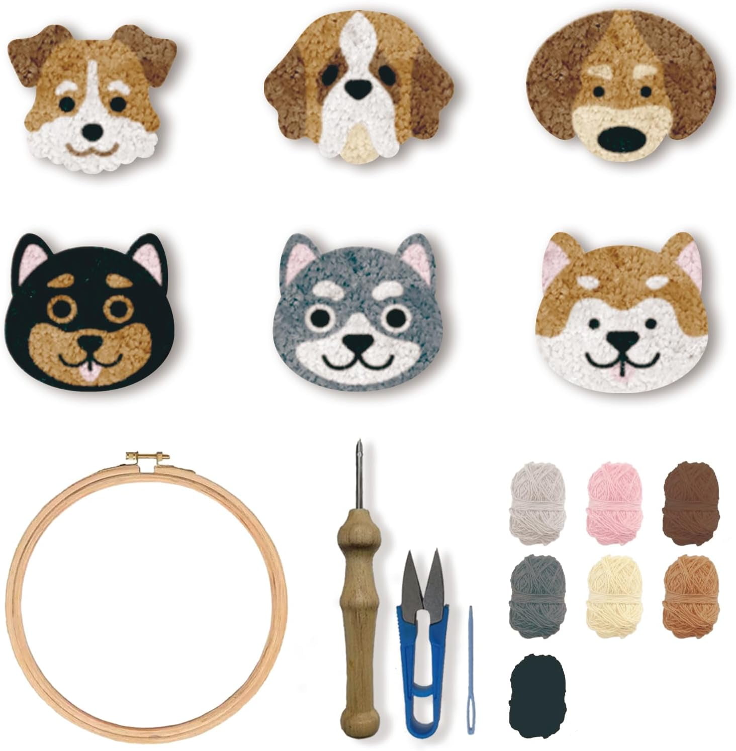 6 Sets Punch Needle Kit Dogs Punch Needle Coaster Punch Embroidery Kit ...