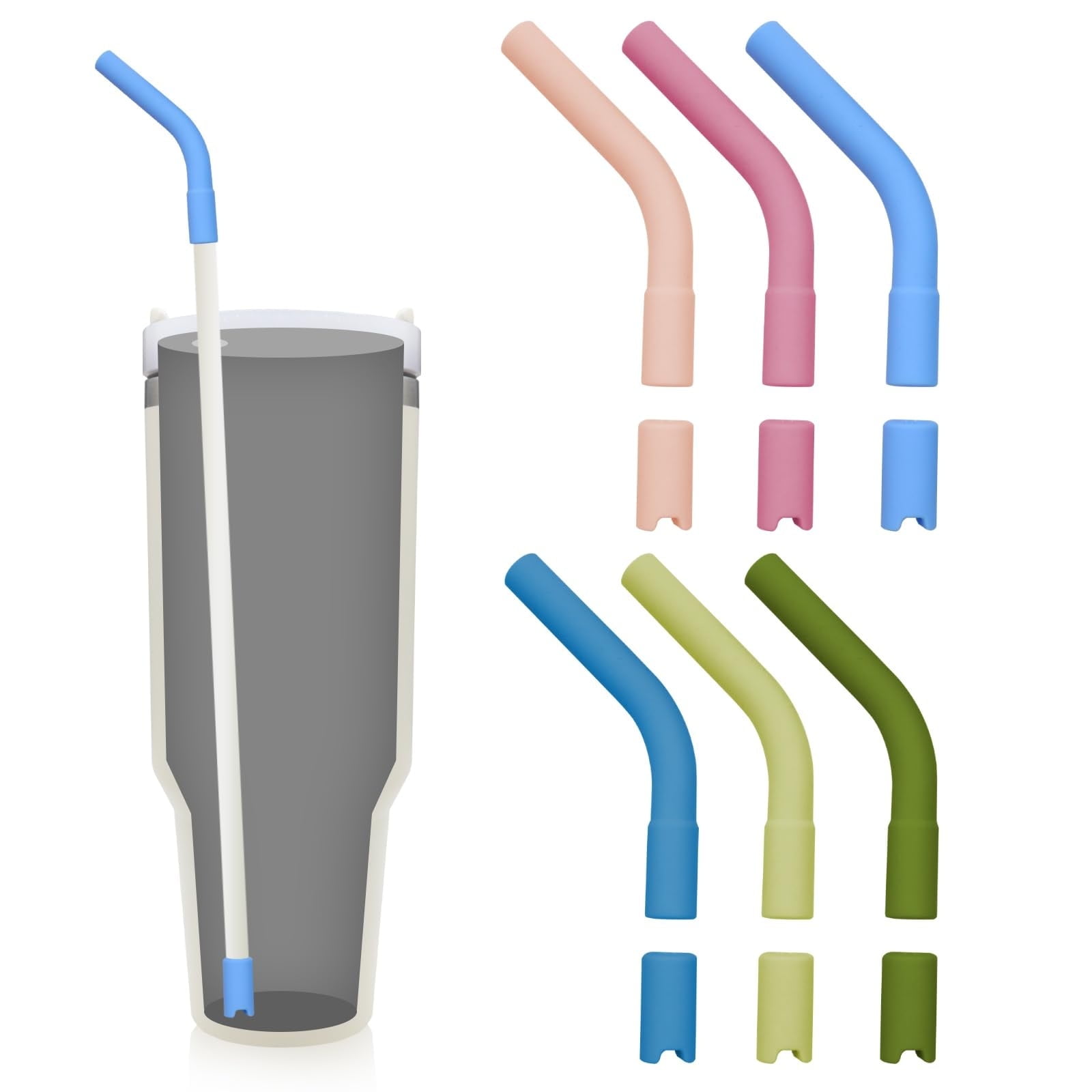 6 Sets Silicone Straw Tips with Bottom Sleeve Reusable Silicone Tips ...
