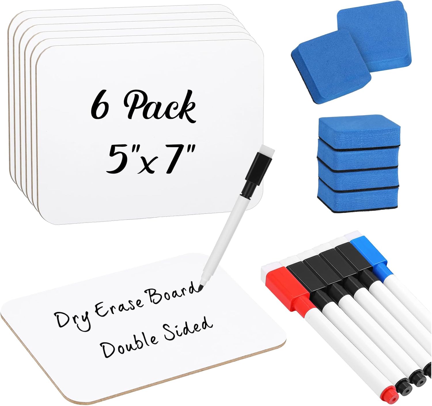 6 Sets Small Whiteboard Dry Erase Boards 5" x7'' Mini Double Sided Dry ...