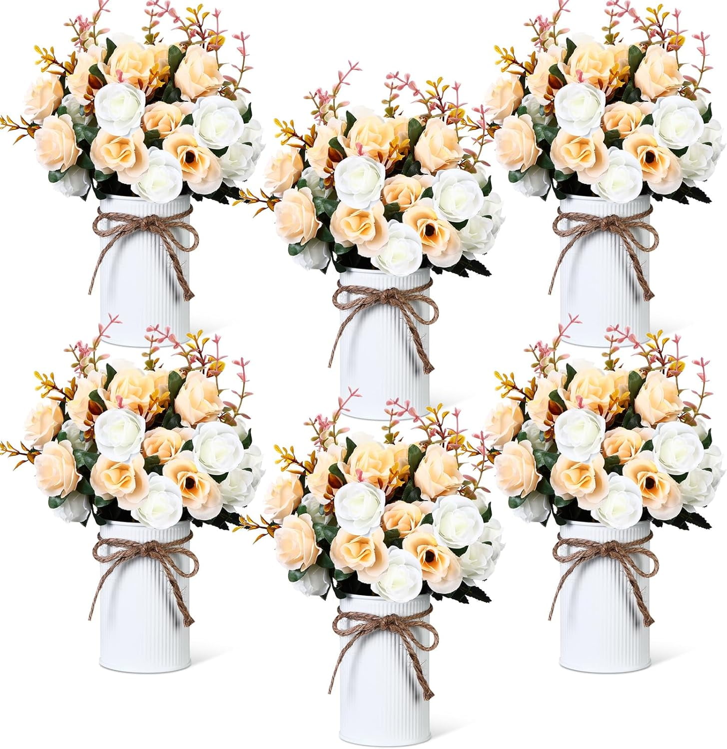 6 Sets Wedding Centerpiece for Table Artificial Rose with Vase Fake ...
