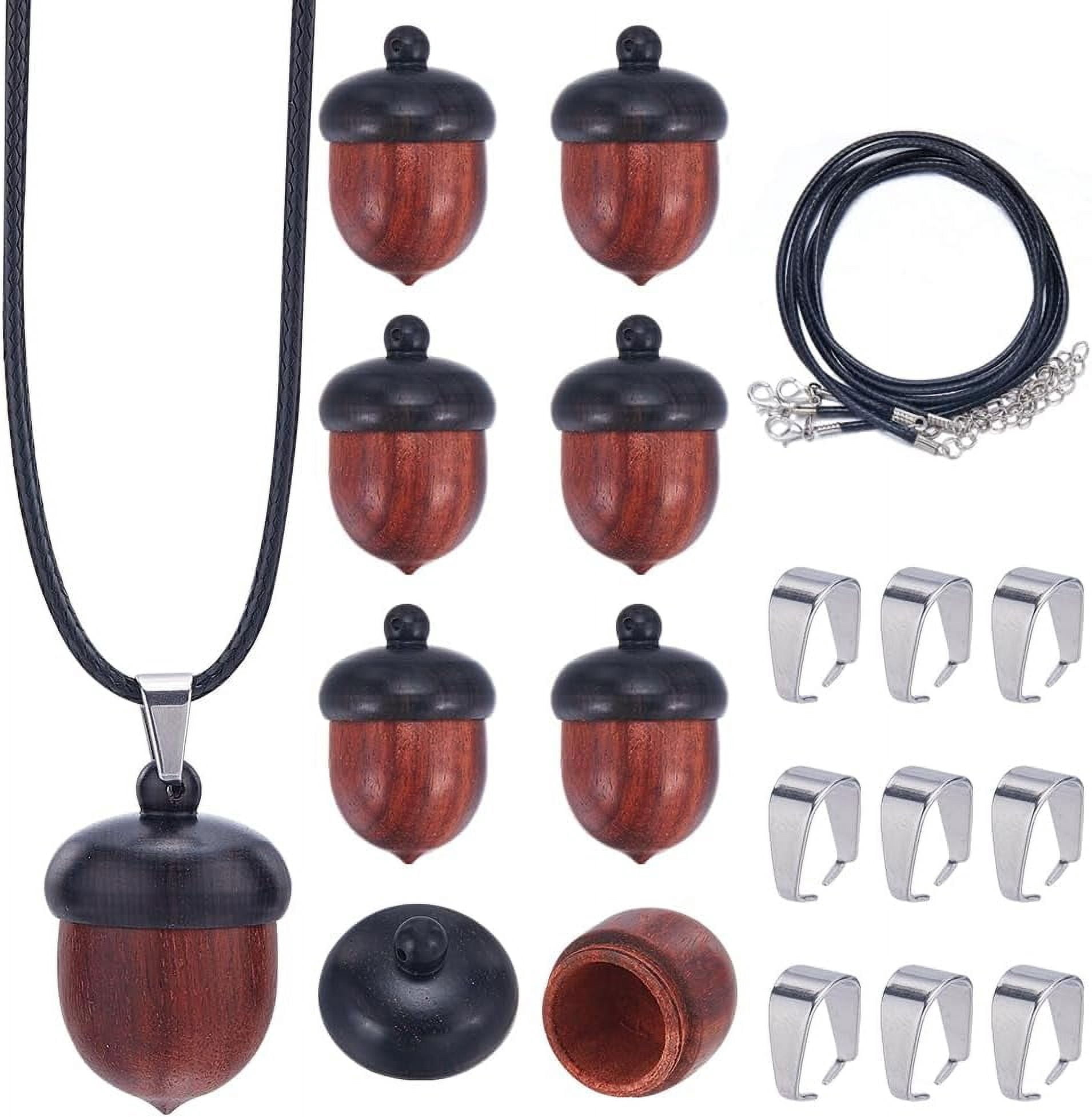 6 Sets Wooden Acorn Locket Necklace Making Kit Wooden Acorn Charms Wood ...