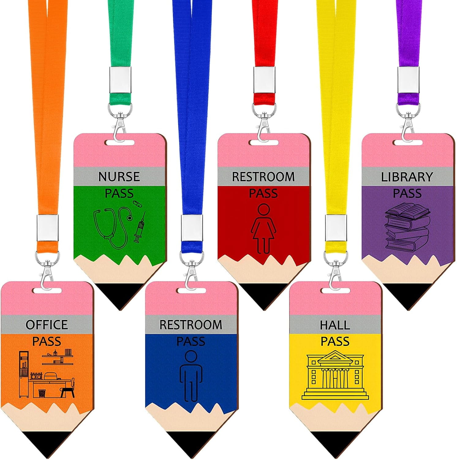 6 Sets Wooden Hall Passes for Classrooms Bathroom Passes Lanyards ...
