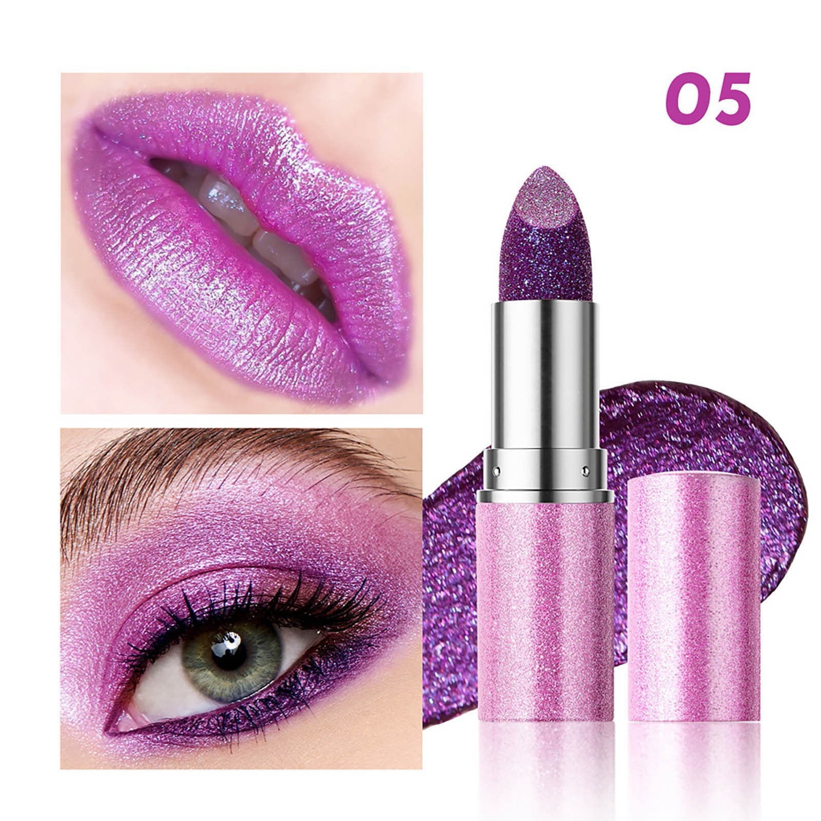 6 - Shade Lipstick & Face Highlighter - Color - Shifting, Fine Glitter ...