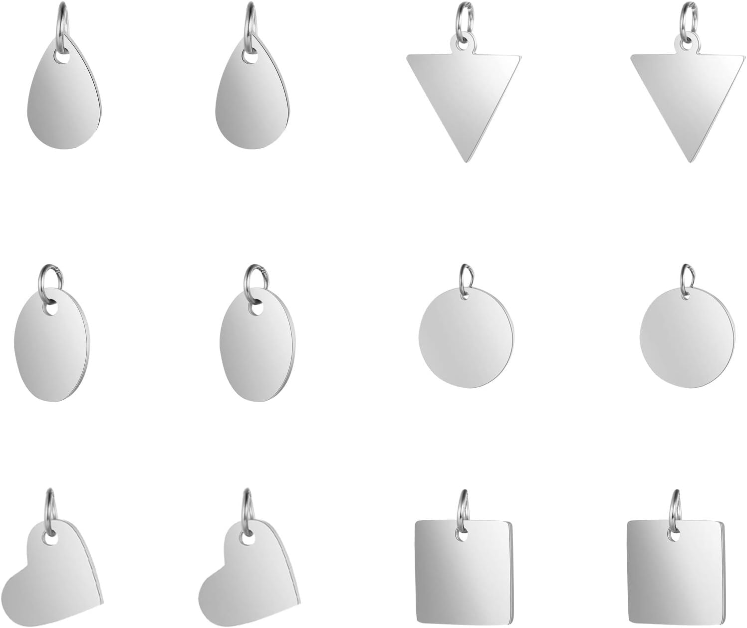 6 Shapes Heart/Square/Triangle/Oval/Round/Teardrop Metal Charms 12pcs ...