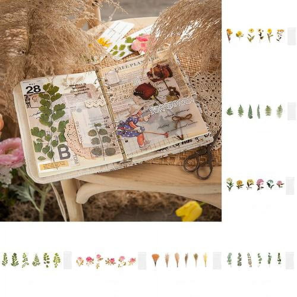 6 Sheet Dried Flowers Plants Pattern DIY Waterproof Stickers Vintage ...