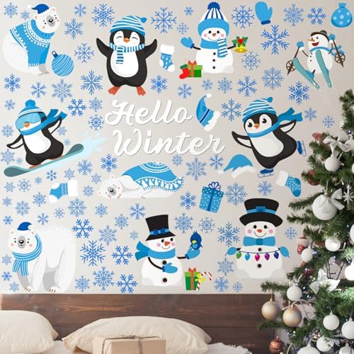 6 Sheet Hello Winter Wall Decals Christmas Wall Clings Penguin ...