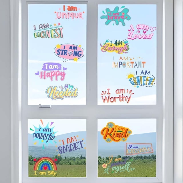 6 Sheet Inspirational Cartoon Font Window Stickers Postiive Quotes ...