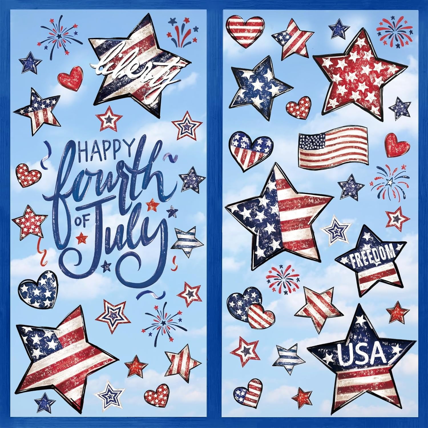 6 Sheet Patriotic Window Clings 4th of July Window Decals Retro Style ...