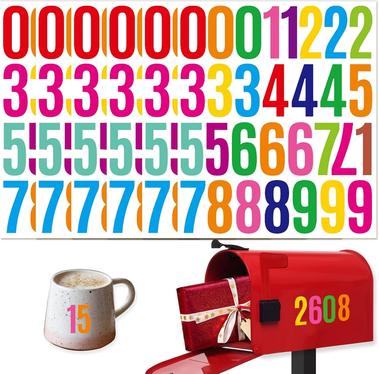 6 Sheets 2 Inch Mailbox Numbers Stickers Vinyl Decals,Self Adhesive ...